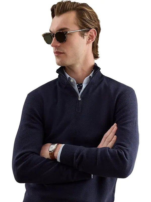 Ralph Lauren Piqué-knit Wool Quarter-zip Sweater - Classic Chairman Navy