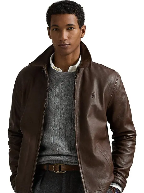 Ralph Lauren Leather Windbreaker Jacket - Bison Brown