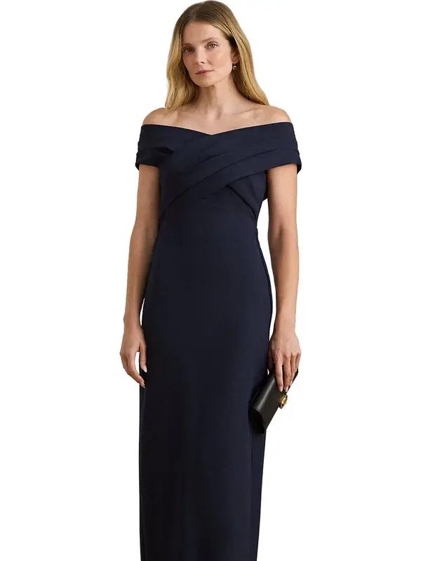 Ralph Lauren Crepe Off-the-shoulder Gown - Lighthouse Navy