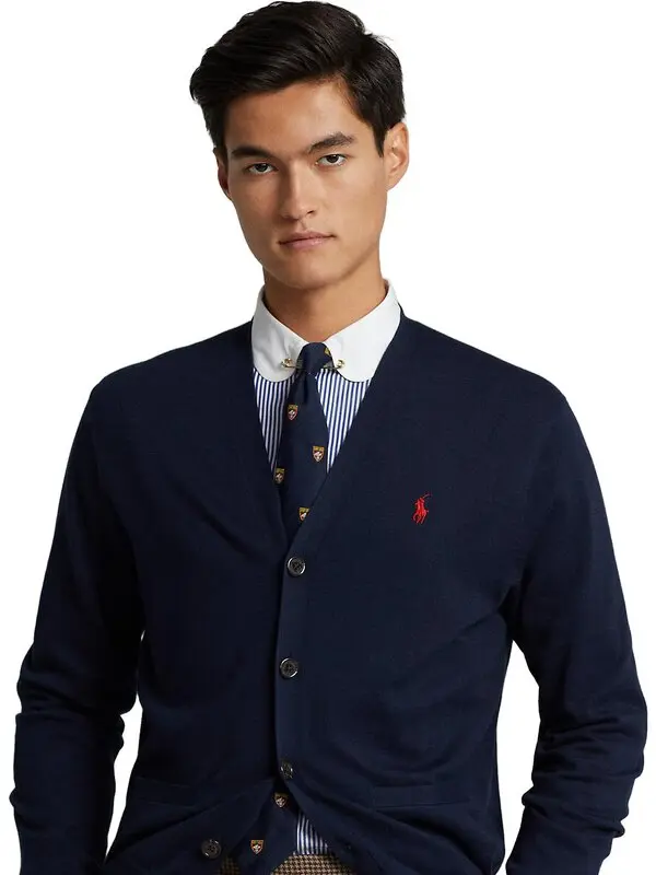 Ralph Lauren Cotton V-neck Fine Knit Cardigan - Hunter Navy