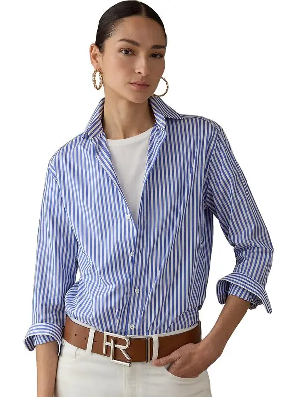 Ralph Lauren Adrien Relaxed Fit Striped Cotton Shirt - White/nimes Blue
