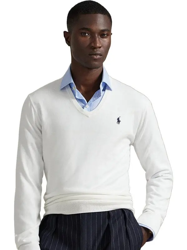 Ralph Lauren Cotton V-neck Sweater - Deckwash White