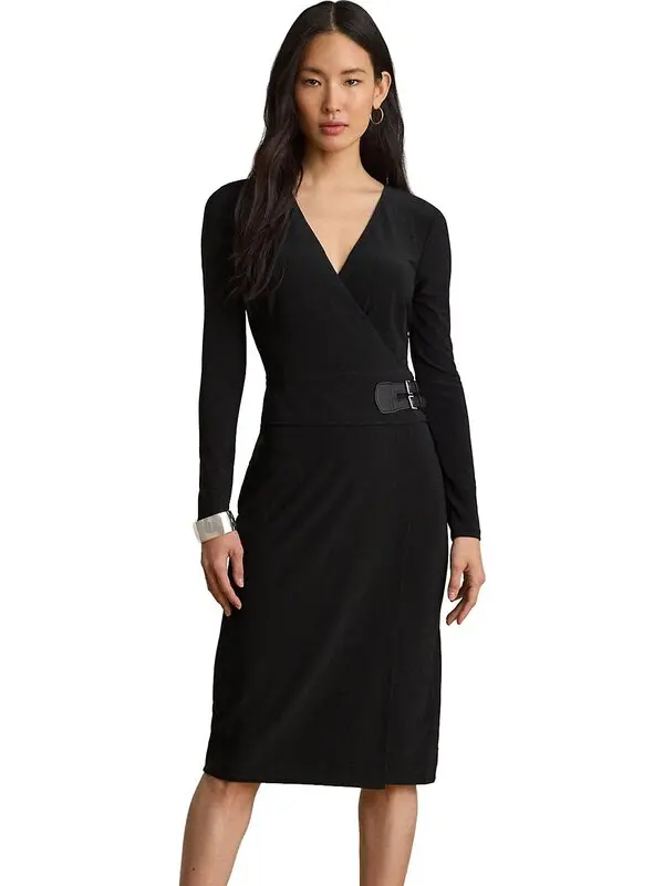 Ralph Lauren Buckled Jersey Faux-wrap Dress - Black