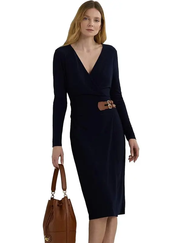 Ralph Lauren Buckled Jersey Faux-wrap Dress - Lighthouse Navy