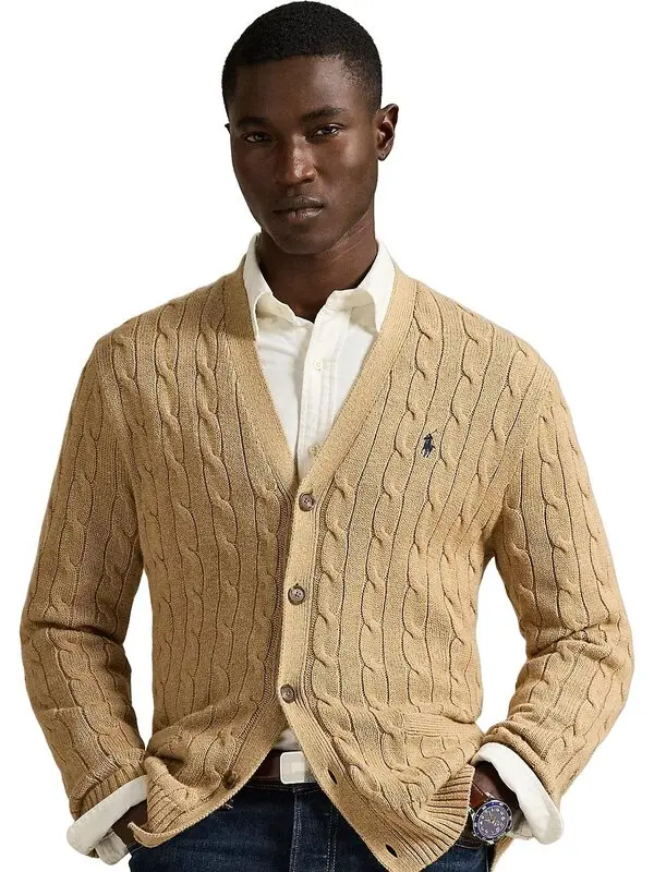 Ralph Lauren Cable-knit Cotton Cardigan - Camel Melange