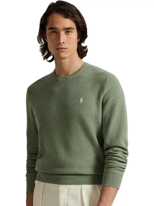 Ralph Lauren Mesh-knit Cotton Crewneck Sweater - Fern Green Heather