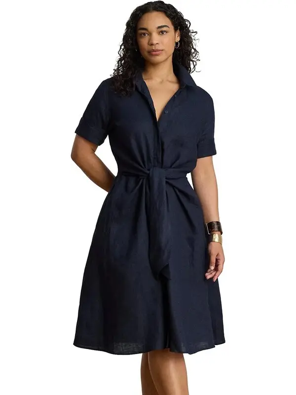 Ralph Lauren Tie-front Linen Shirt Dress - Lauren Navy