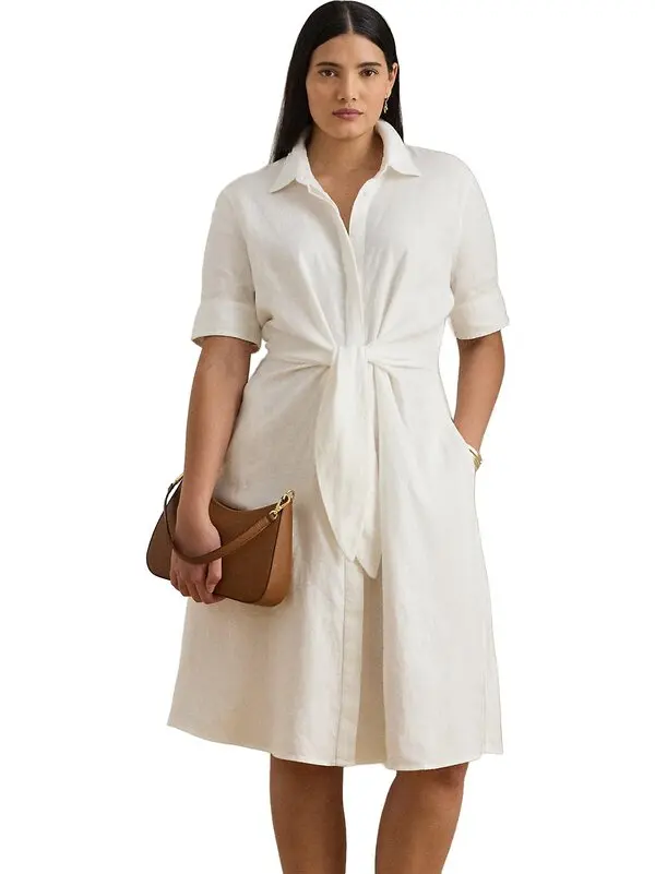 Ralph Lauren Tie-front Linen Shirt Dress - White