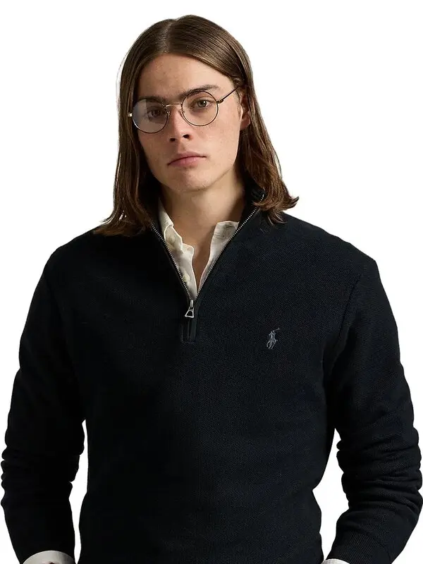 Ralph Lauren Mesh-knit Cotton Quarter-zip Sweater - Black