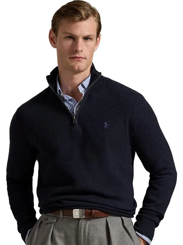 Ralph Lauren Mesh-knit Cotton Quarter-zip Sweater - Navy Heather