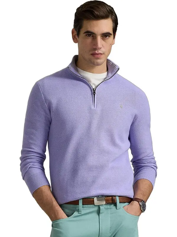 Ralph Lauren Mesh-knit Cotton Quarter-zip Sweater - Sky Lavender