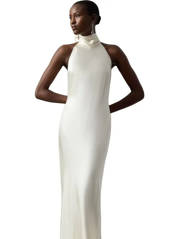 Ralph Lauren Chilton Stretch Satin Evening Gown - Lux Cream