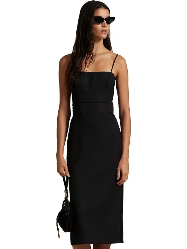Ralph Lauren Silk-trim Wool Midi Dress - Polo Black
