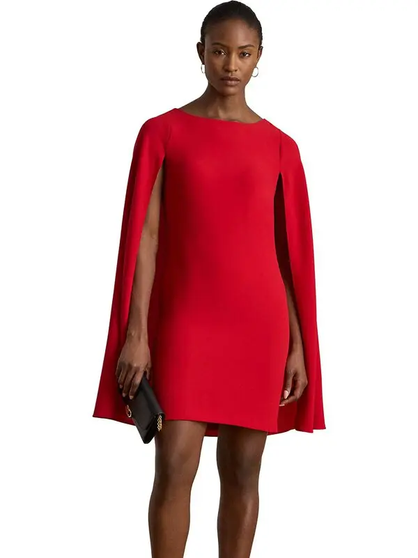 Ralph Lauren Cape Georgette Cocktail Dress - Ralph Red