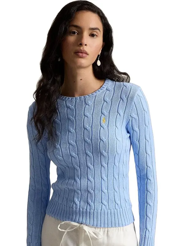 Ralph Lauren Cable-knit Cotton Crewneck Sweater - Baby Blue