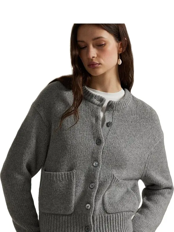 Ralph Lauren Cashmere Crewneck Cardigan - Outpost Gray Heather