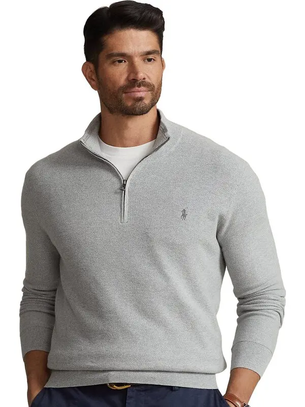 Ralph Lauren Mesh-knit Cotton Quarter-zip Sweater - Andover Heather