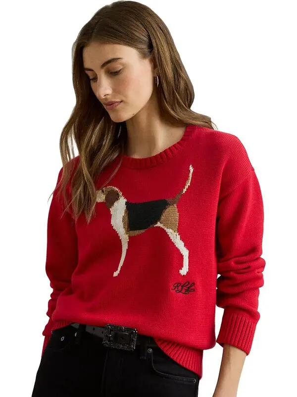 Ralph Lauren Intarsia-knit Foxhound Cotton Sweater - Ralph Red Multi