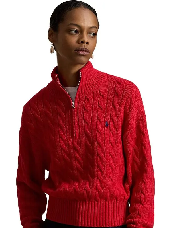 Ralph Lauren Cable-knit Quarter-zip Cotton Sweater - Red