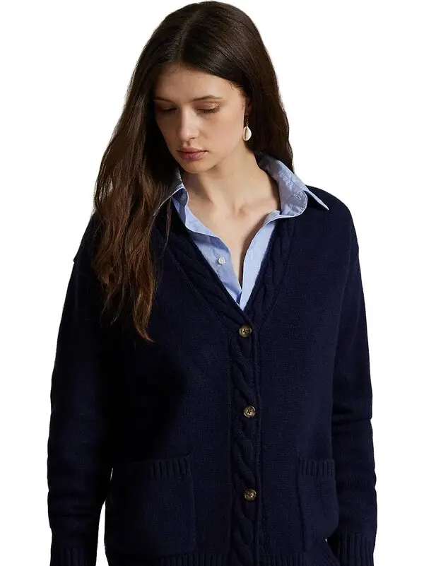 Ralph Lauren Cable-knit Wool-cashmere Cardigan - Hunter Navy