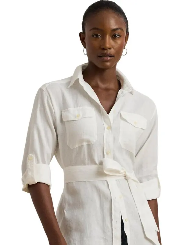 Ralph Lauren Relaxed Fit Belted Linen Shirt - White