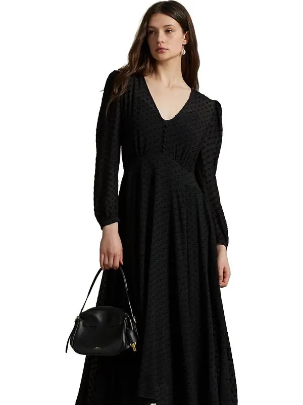 Ralph Lauren Silk-blend Blouson Midi Dress - Polka Dot Black