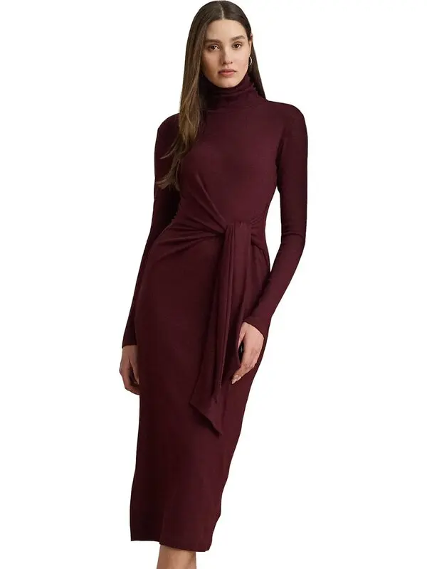Ralph Lauren Tie-front Turtleneck Midi Dress - Dark Garnet