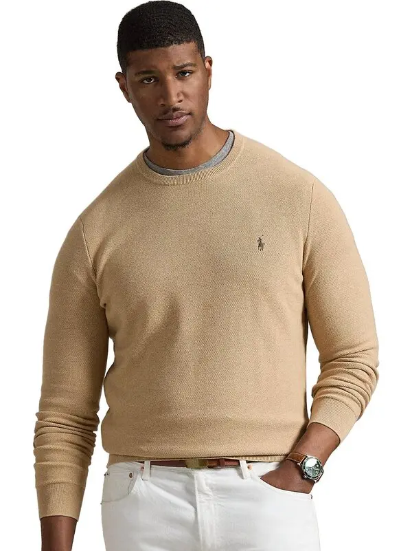 Ralph Lauren Mesh-knit Cotton Crewneck Sweater - Camel Melange