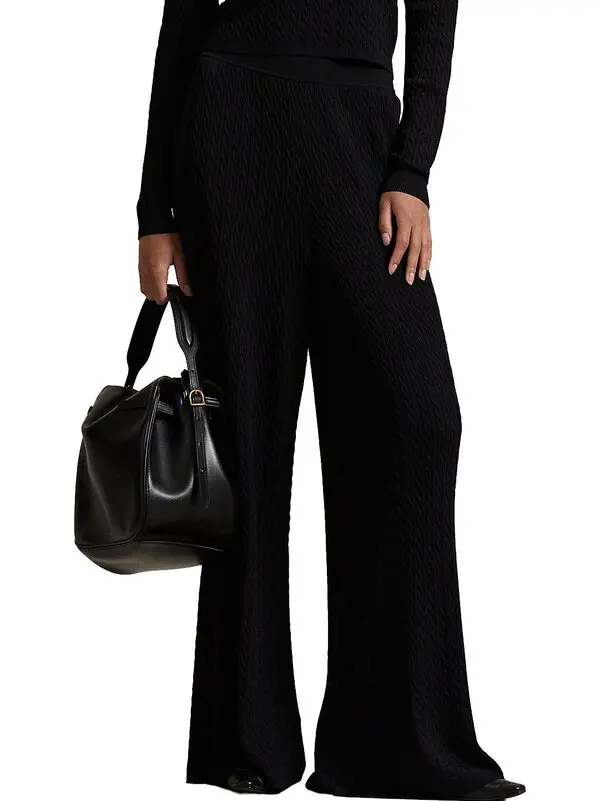 Ralph Lauren Mini-cable Knit Wide-leg Pants - Polo Black