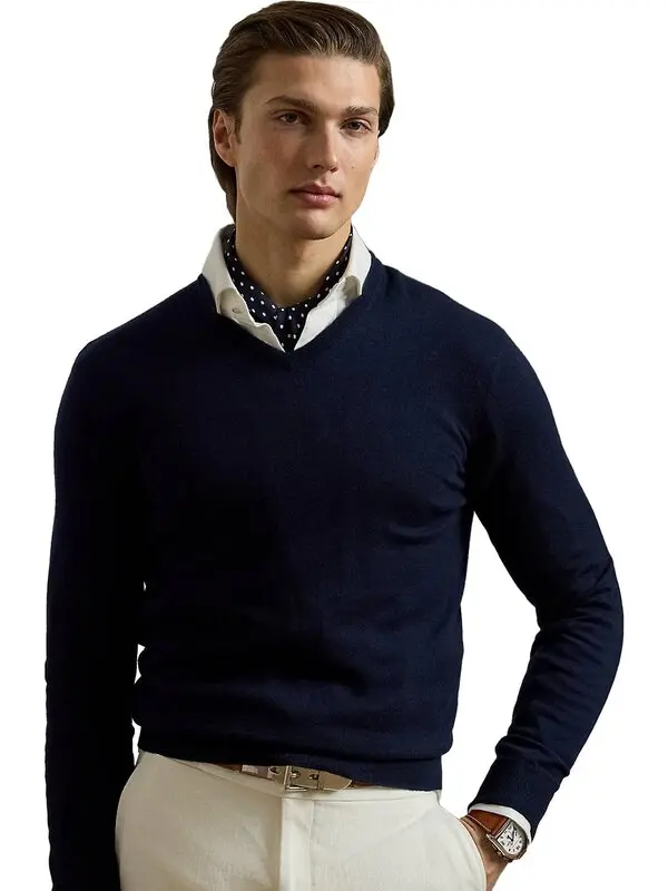 Ralph Lauren Cashmere V-neck Sweater - Classic Chairman Navy