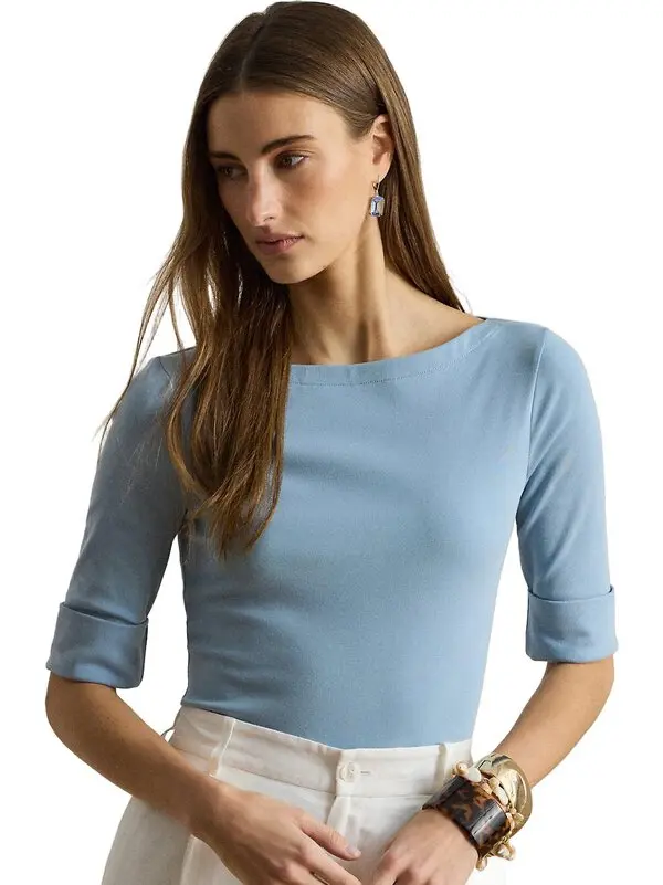 Ralph Lauren Stretch Cotton Boatneck Tee - Blue Note