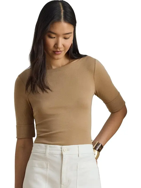 Ralph Lauren Stretch Cotton Boatneck Tee - Classic Camel