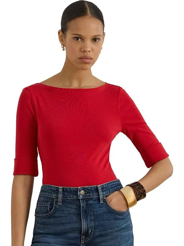 Ralph Lauren Stretch Cotton Boatneck Tee - Cruise Red