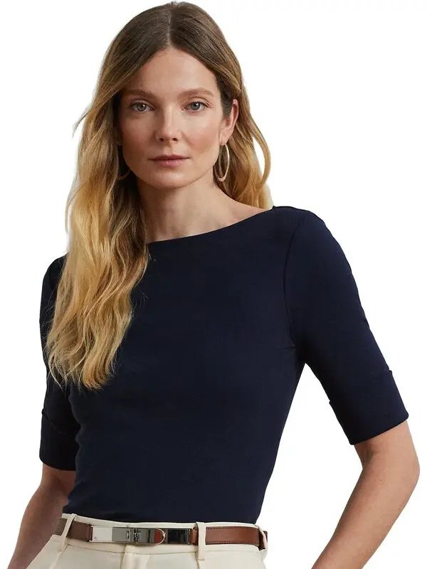 Ralph Lauren Stretch Cotton Boatneck Tee - Lauren Navy