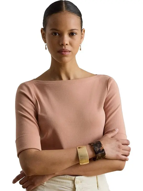 Ralph Lauren Stretch Cotton Boatneck Tee - Pink Sienna