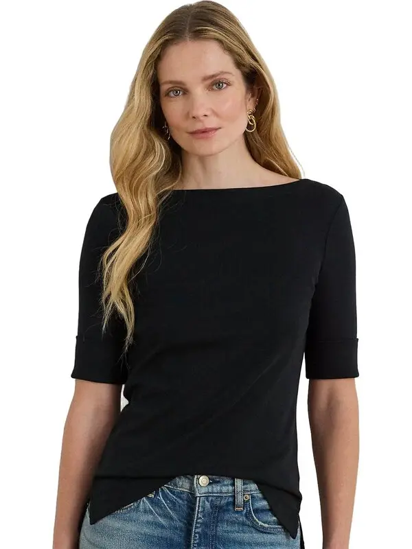 Ralph Lauren Stretch Cotton Boatneck Tee - Polo Black