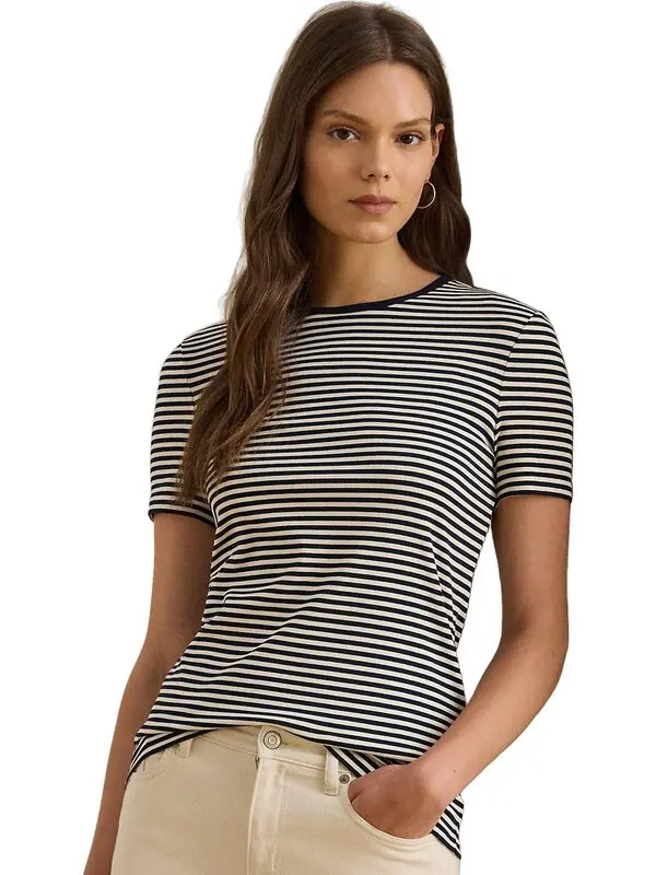 Ralph Lauren Striped Stretch Cotton Crewneck Tee - Lauren Navy/cream
