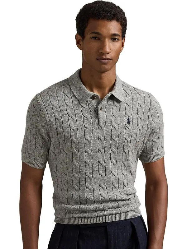 Ralph Lauren Cable-knit Cotton Polo Sweater - Fawn Grey Heather