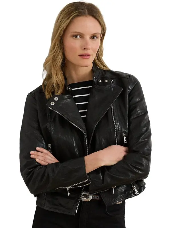 Ralph Lauren Burnished Leather Moto Jacket - Polo Black