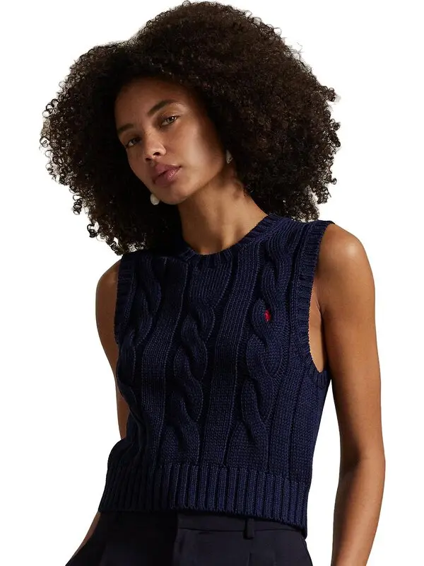 Ralph Lauren Cable-knit Cotton Cropped Vest - Hunter Navy