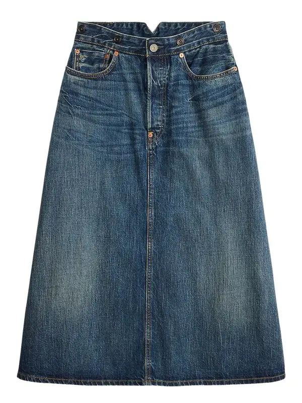 Ralph Lauren Indigo Selvedge Denim Midi Skirt - Averie Wash
