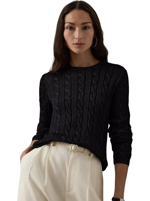 Ralph Lauren Cable-knit Silk Crewneck Sweater - Black