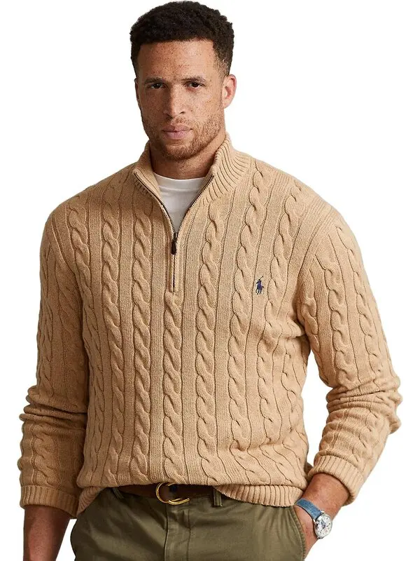 Ralph Lauren Cable-knit Quarter-zip Sweater - Camel Melange