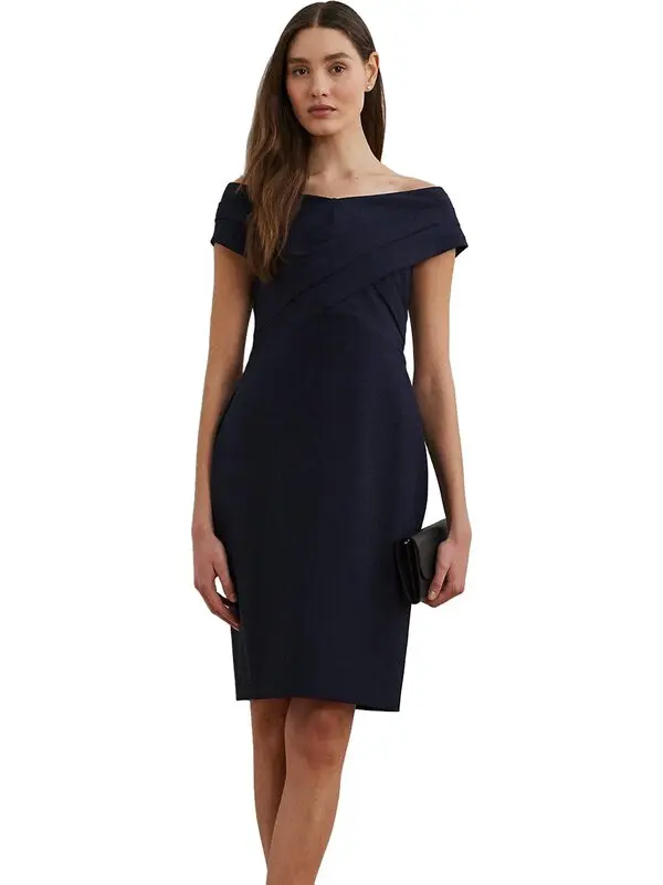 Ralph Lauren Crepe Off-the-shoulder Cocktail Dress - Lighthouse Navy