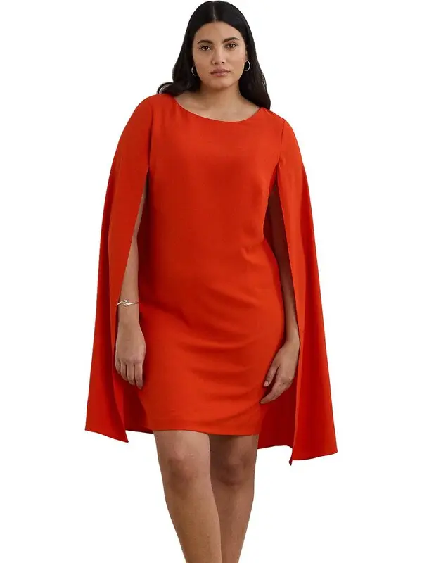 Ralph Lauren Cape Georgette Cocktail Dress - Bright Vermilion