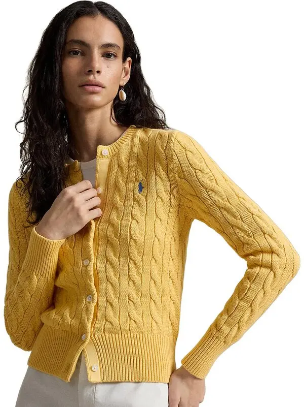 Ralph Lauren Cable-knit Cotton Crewneck Cardigan - Beach Yellow