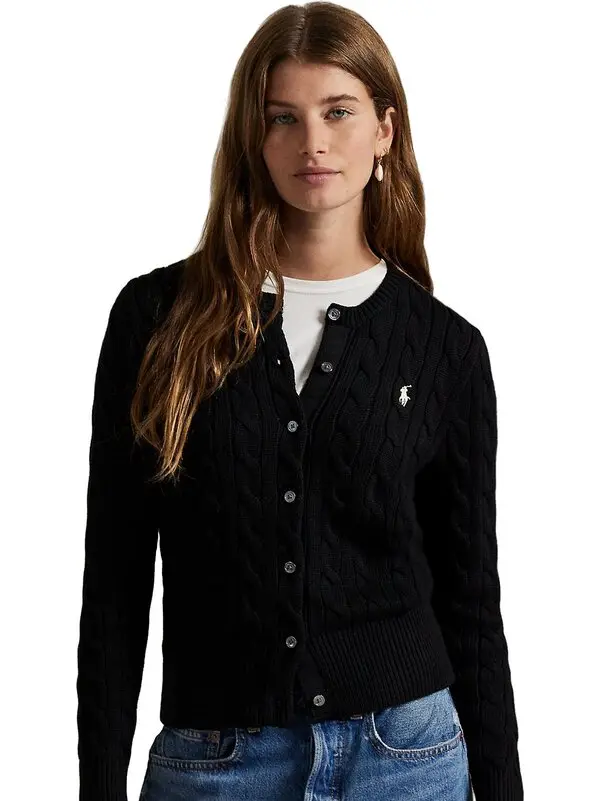 Ralph Lauren Cable-knit Cotton Crewneck Cardigan - Polo Black