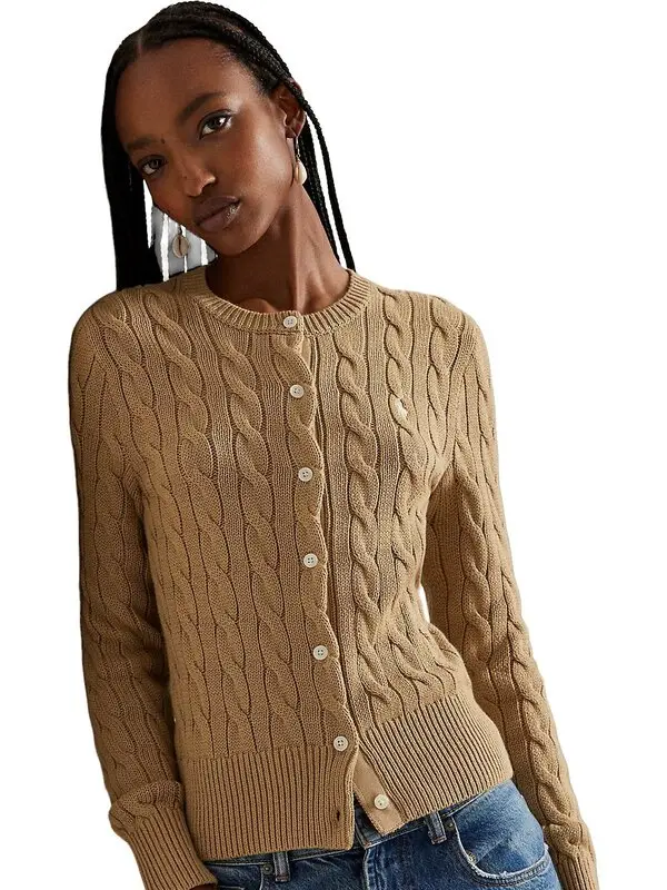 Ralph Lauren Cable-knit Cotton Crewneck Cardigan - Vintage Khaki