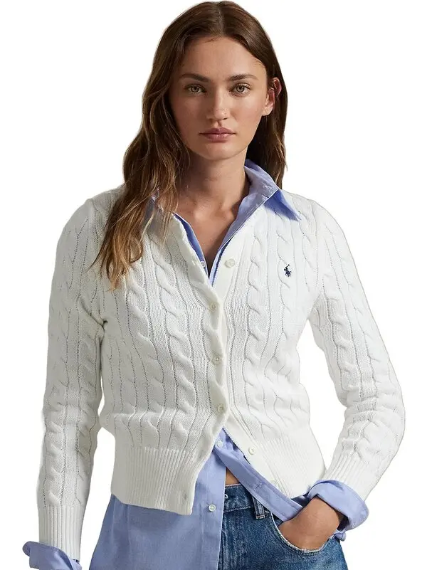 Ralph Lauren Cable-knit Cotton Crewneck Cardigan - White