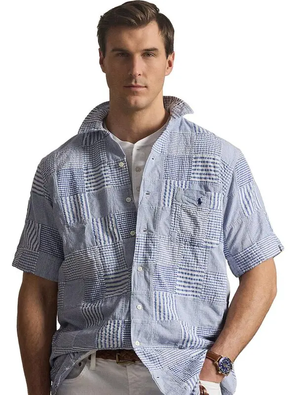 Ralph Lauren Patchwork Seersucker Camp Shirt - Patchwork Blues
